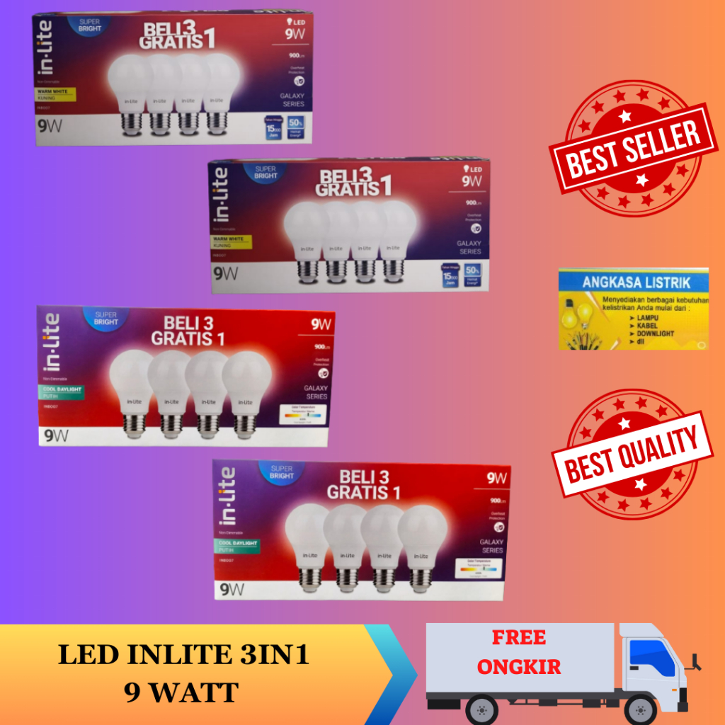 Jual PAKET SUPER MURAH BELI 3 GRATIS 1 LAMPU LED INLITE 9 WATT INB007 ...