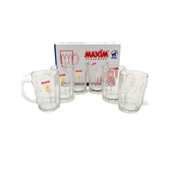 Jual (6pcs) Gelas Maxim MVC 10T 12T / Cangkir Kaca Bir Teh Kopi Gagang Tempered Glass - Trijasa ...