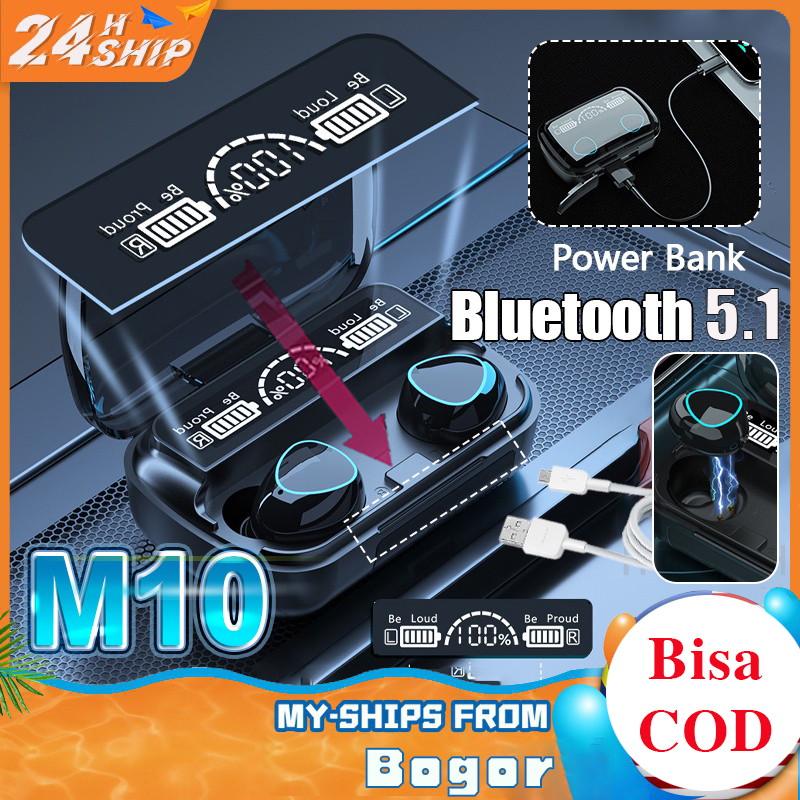 Jual [GROSIR/COD]Original M10 Headset Bluetooth Full Bass Stereo earphone Wireless TWS + 3500mAh ...