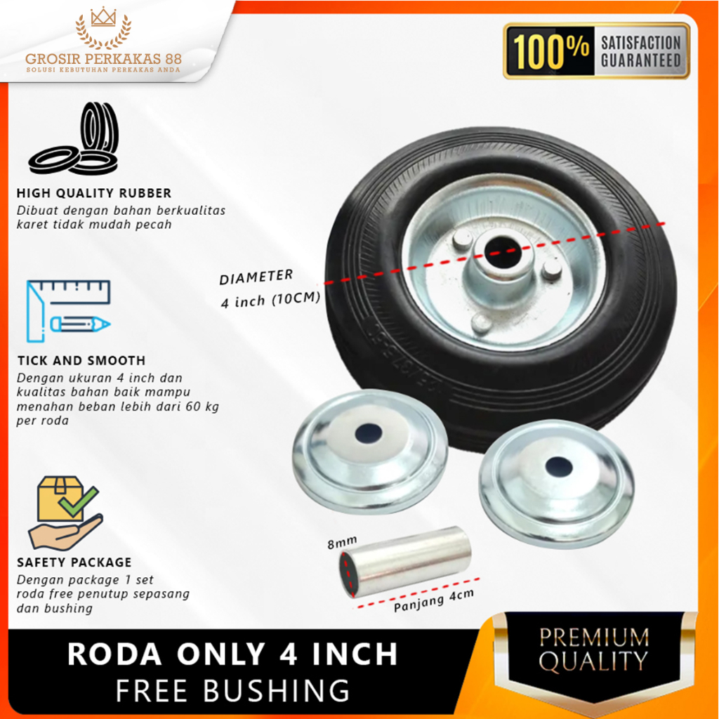 Jual Roda Karet Only 4 Inch Plus Bushing Caster Troli Gerobak Ban Troly ...