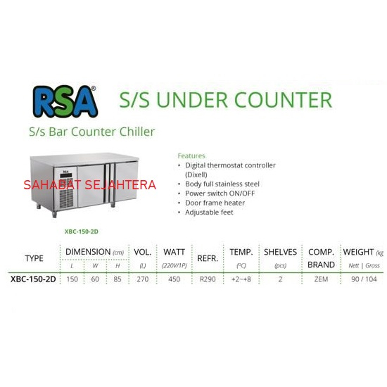 Jual RSA Stainless Steel Bar Counter Chiller XBC-150-2D Chiller ...
