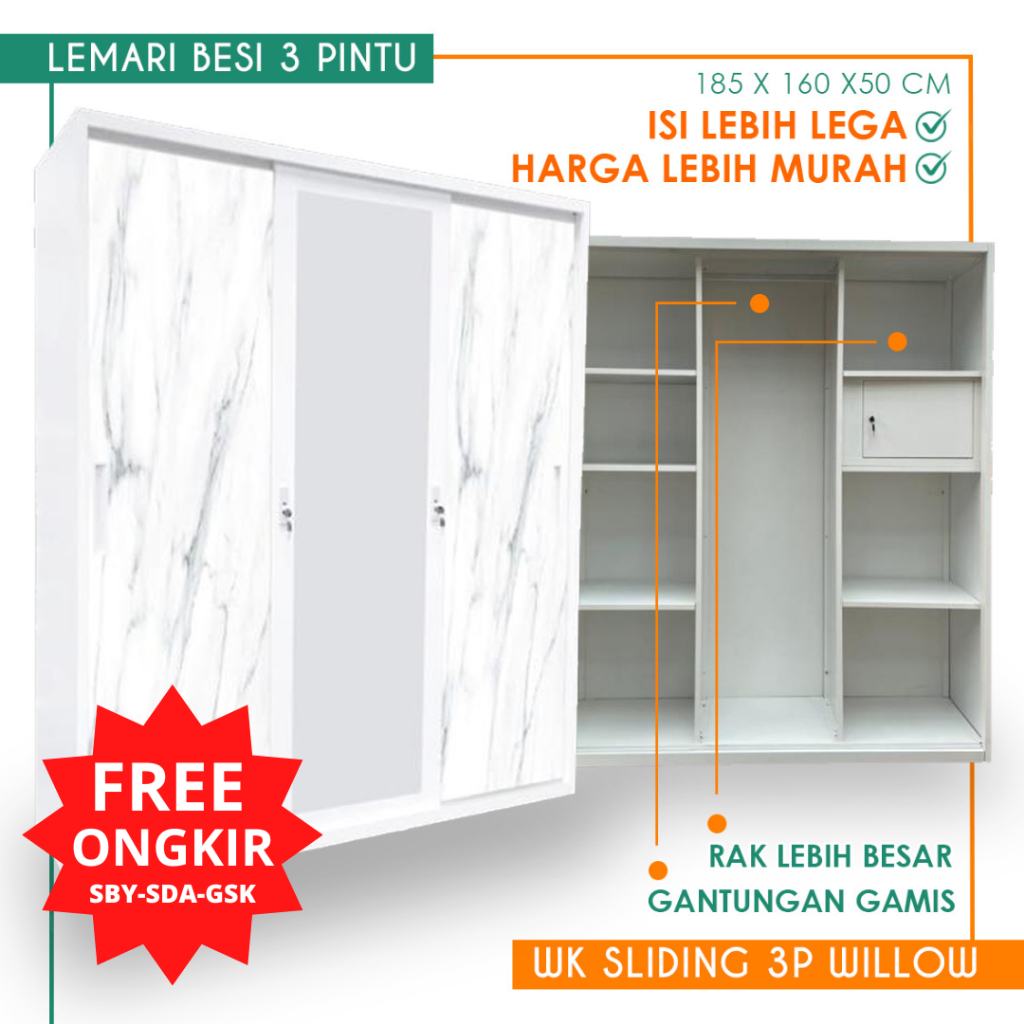 Jual LEMARI PAKAIAN BESI SLIDING SWING JUMBO / LEMARI BESI 3 PINTU / LEMARI BESI ANTI RAYAP ANTI ...