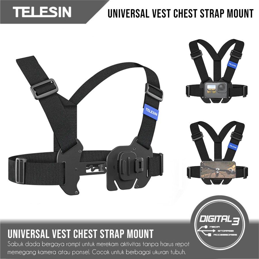Jual Telesin Universal Vest Chest Strap Mount Dada Chesty Gopro ...