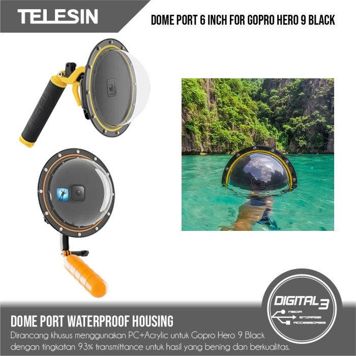 Jual Telesin Dome Port 6 inch Waterproof Housing Case 30M GoPro Hero 9 ...