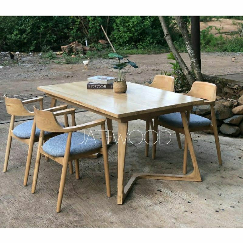 Jual Meja makan cafe 4 kursi kayu jati solid, kursi resto retro Jepara | Shopee Indonesia