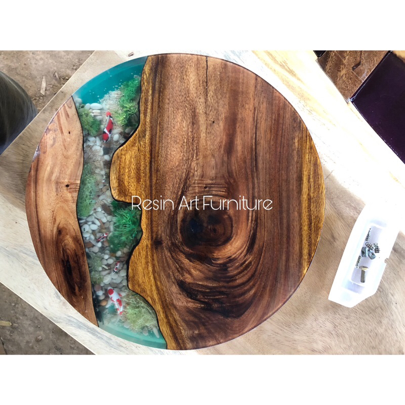 Jual MEJA TREMBESI RESIN/ MEJA KOPI TREMBESI RESIN MOTIF KOLAM KOI ...