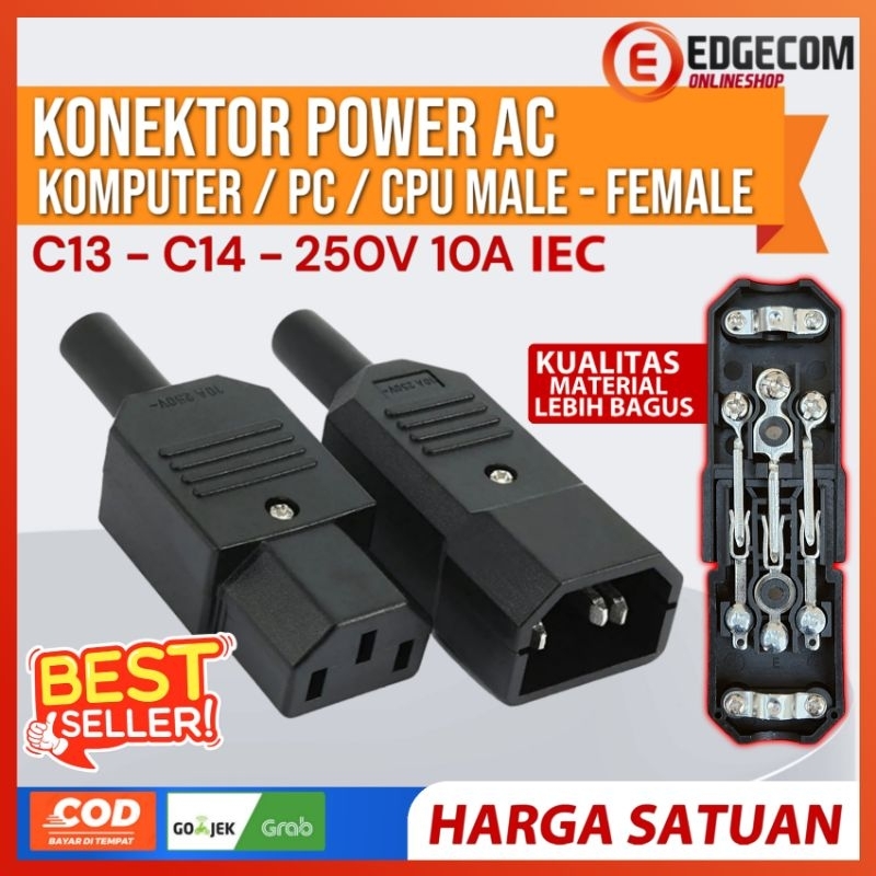 Jual Konektor Steker Kabel AC IEC C13 C14 Male - Female Plug Adapter 3 Pin | Shopee Indonesia
