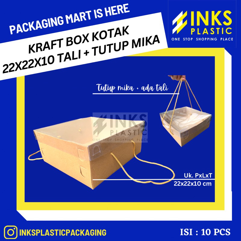 Jual BOX KRAFT KOTAK 22×22×10 TUTUP MIKA+ TALI DUS KOTAK NASI KUE BOLU ...