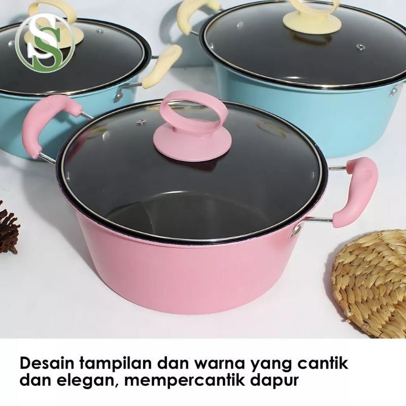 Jual Panci sup enamel tutup kaca/ soup pot/ panci susu enamel 20 cm 18 ...