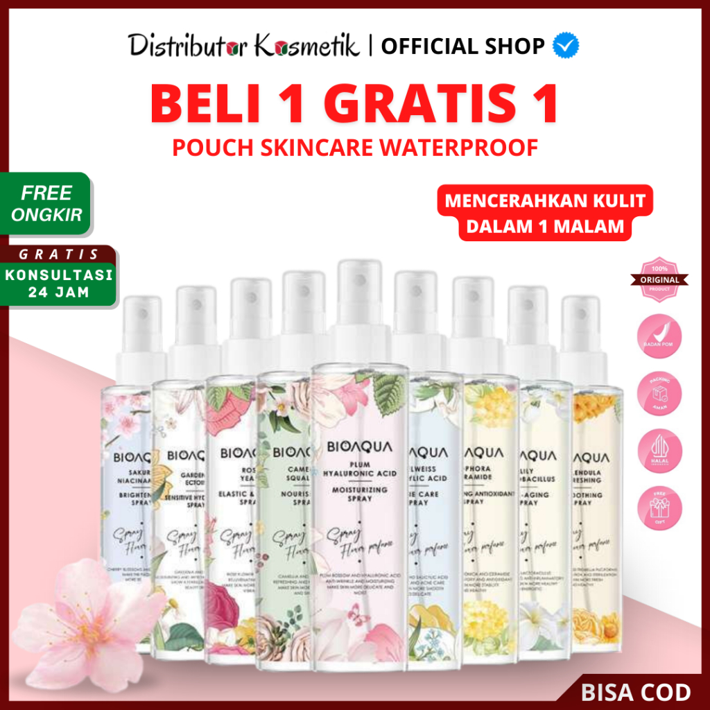 Jual [ FREE GIFT ] BIOAQUA Flower Spray Face Mist Hydrating Brightening ...
