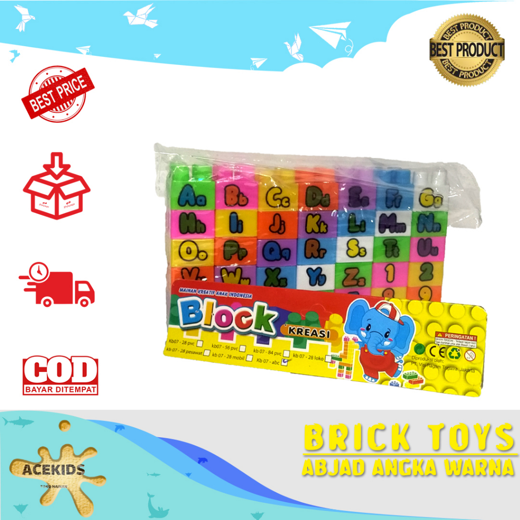 Jual Acekids - Balok Susun Gambar Tulisan Abjad dan Angka Warna Warni ...