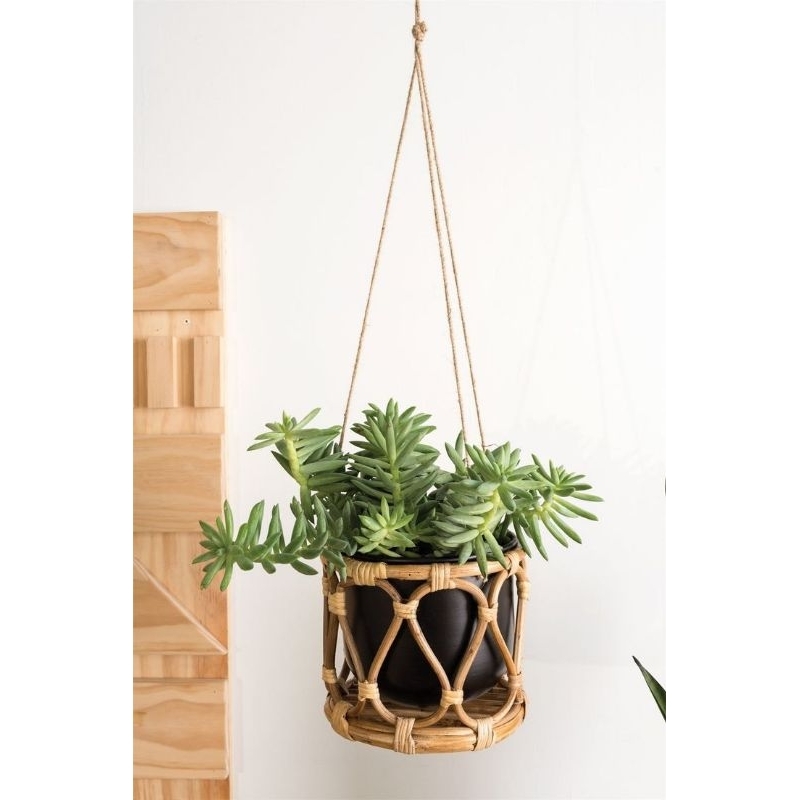 Jual pot gantung rotan motif lengkung free tali/rattan hanging pot ...