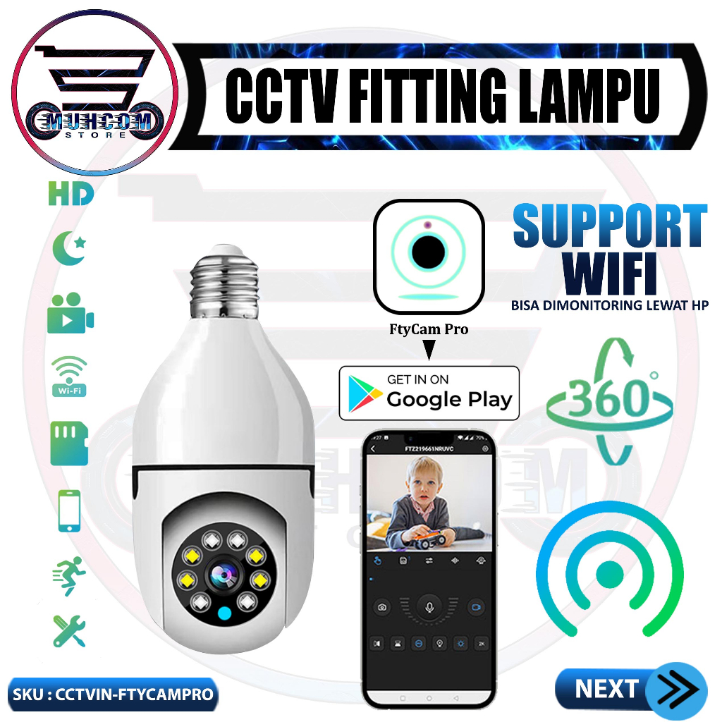 Jual Smart CCTV Kamera Wifi Lampu Bohlam Bulb PTZ Rotation IP Camera ...