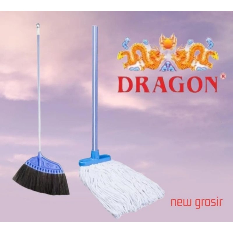 Jual 2 in 1 Sapu ijuk dragon + pel lantai dragon plus gagang panjang ...