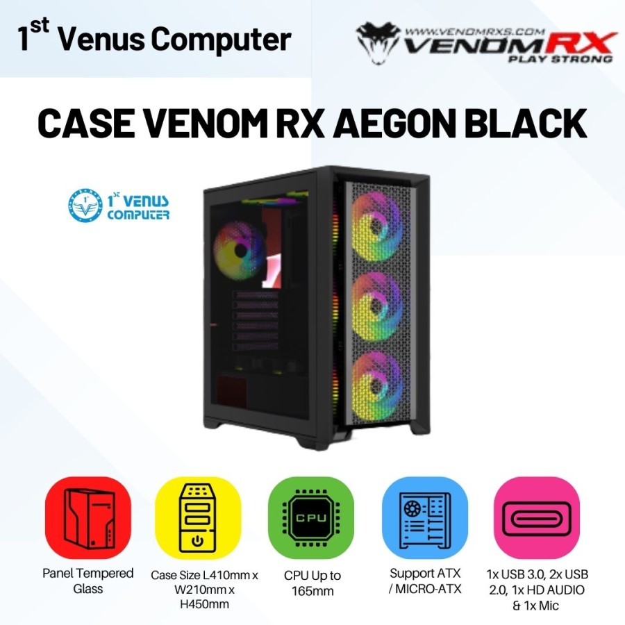 Jual VENOM RX CASE AEGON BLACK / CASING PC GAMING / CASE23-VEN | Shopee ...