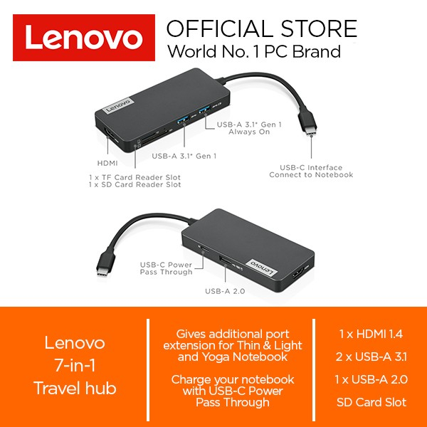 Jual LENOVO Hub Usb-C 7in1 Travel Hub AGP | Shopee Indonesia