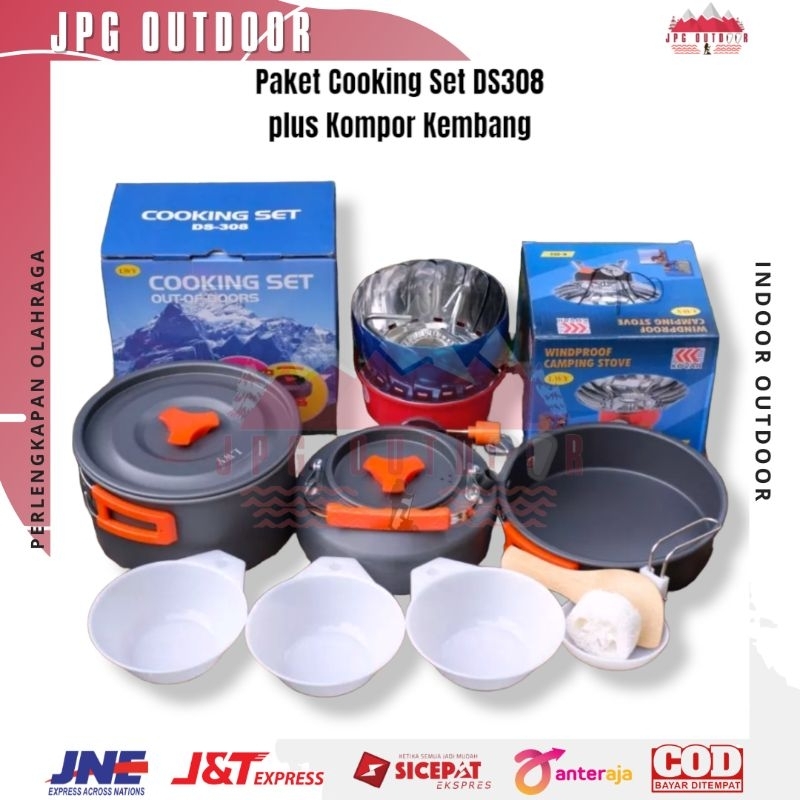 Jual Paket Cooking Set DS 308 plus Kompor Kembang Alat Masak Camping ...