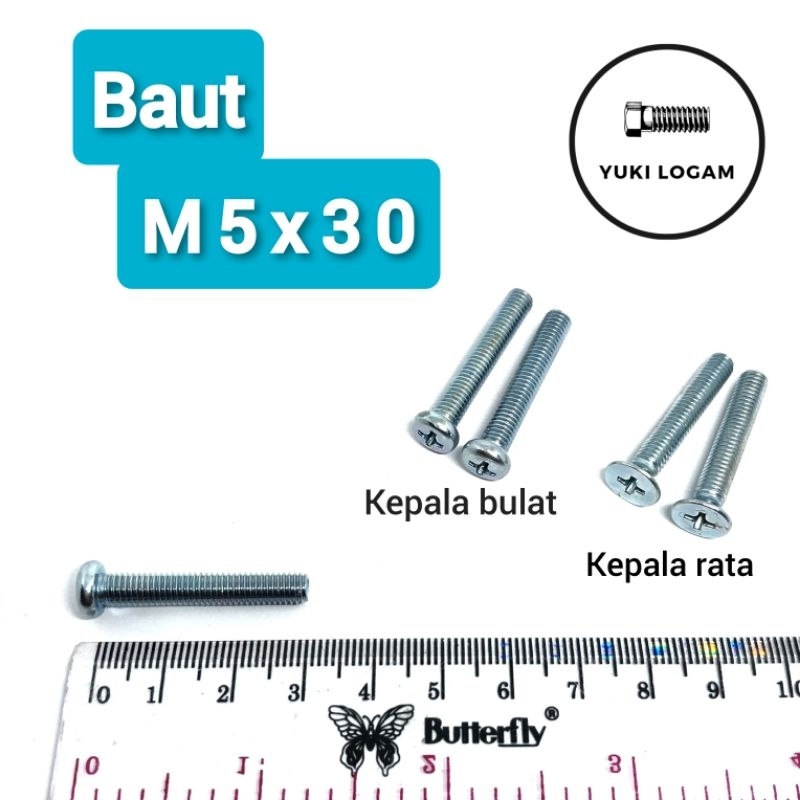 Jual 50 pcs Baut M5x30 kepala bulat- kepala rata JP/JF | Shopee Indonesia