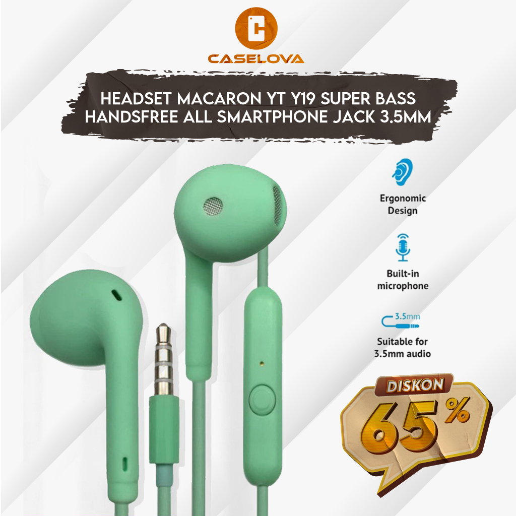 Jual Headset Macaron YT Y19 Super Bass / HandsFree Jack 3.5mm With Mic ...