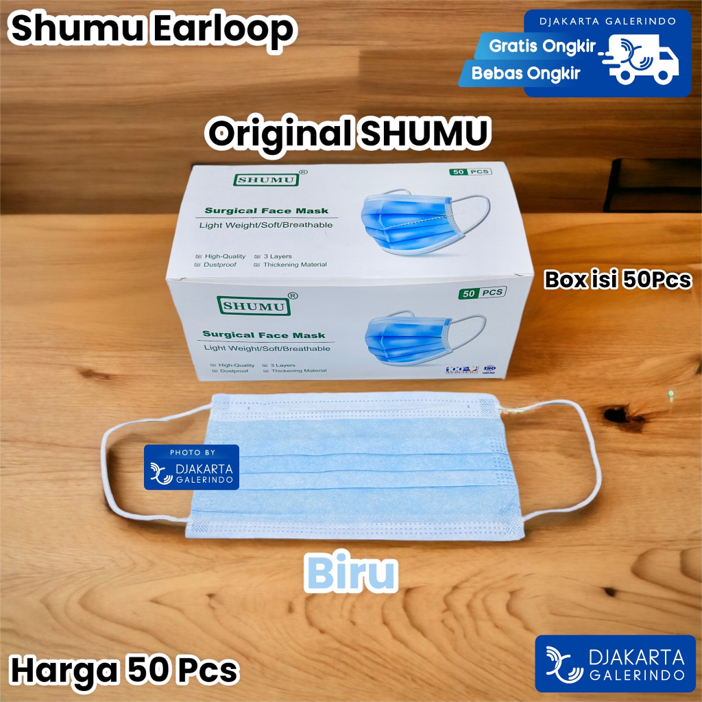 Jual Masker Shumu Earloop Biru Surgical Medis Mask 3Ply isi 50Pcs ...