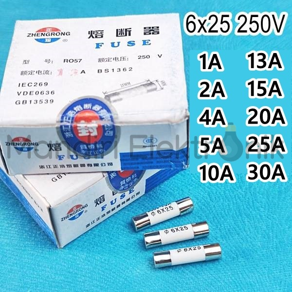 Jual Fuse Sekring Keramik 6x25 25mm 2,5cm Sekring AC 0.5A 1A 2A 4A 5A 8A 10A 13A 15A 20A 25A 30A ...