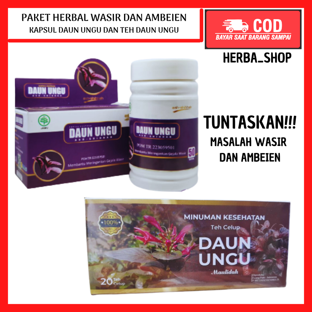 Jual Kapsul Daun Ungu & TEH DAUN UNGU ORIGINAL BPOM Obat Ambeien Wasir Ambeyen Benjolan Asli Ash ...