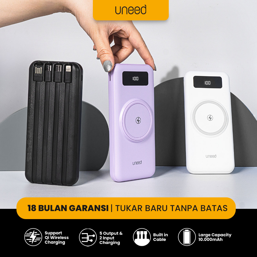 Jual UNEED Multibox WM10 Powerbank Built in Cable Wireless Charging - UPB555 | Shopee Indonesia
