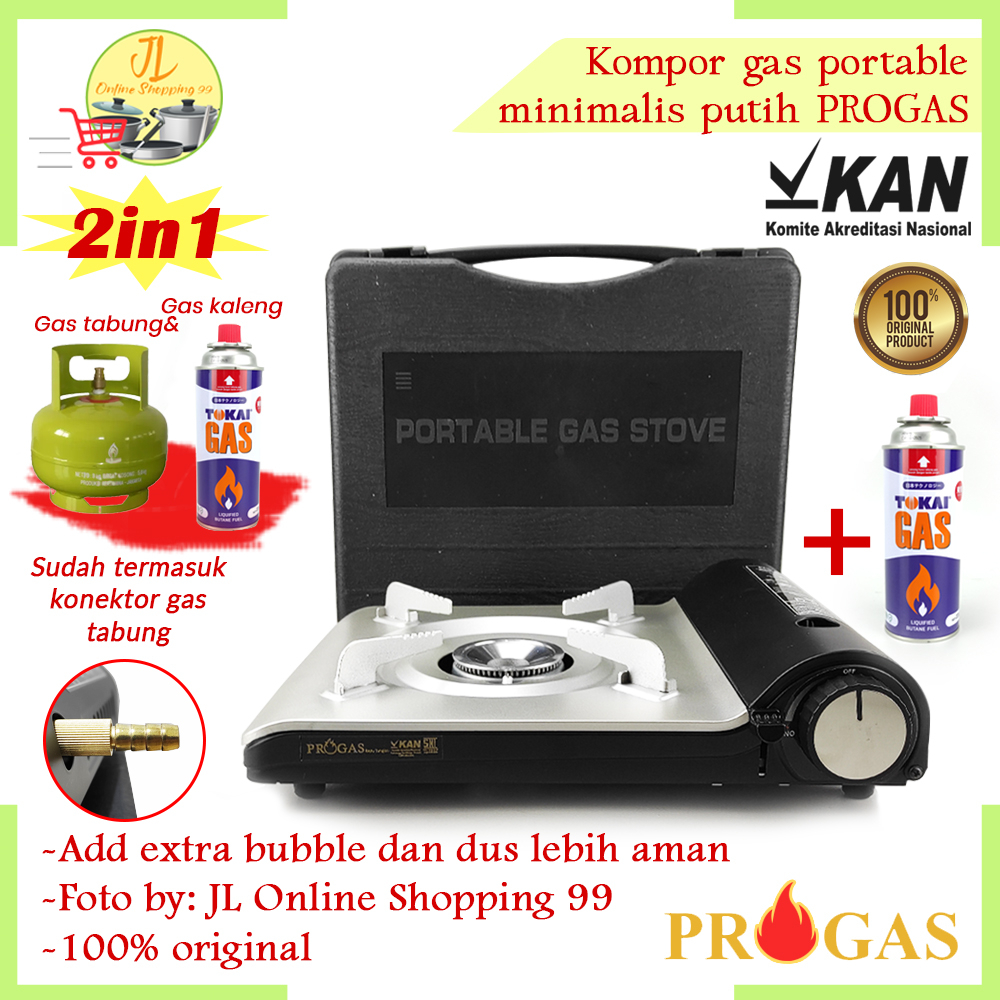 Jual PROGAS kompor gas portable stainless minimalis hitam + koper ...