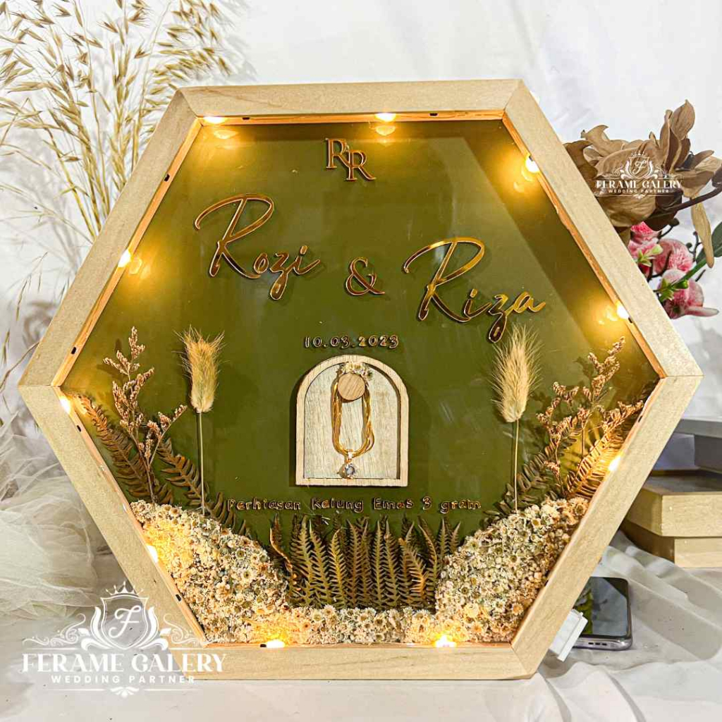 Jual Mahar Rustic Mahar Pernikahan Akrilyc sage green hiasan bunga kering asli ( Ready Stok ...