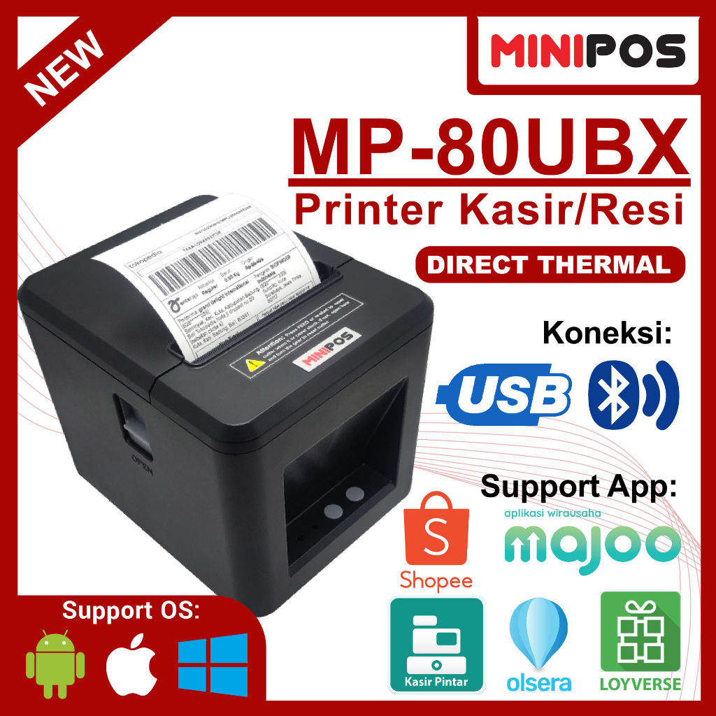 Jual Printer Thermal 80mm Bluetooth MINIPOS MP-80UBX Kabel USB Auto Cutter Resi Struk | Shopee ...