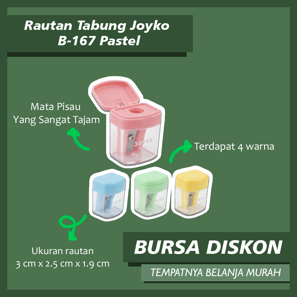 Jual Serutan Tabung Joyko B-167 Pastel Rautan Sharpener Kotak PTL Color ...