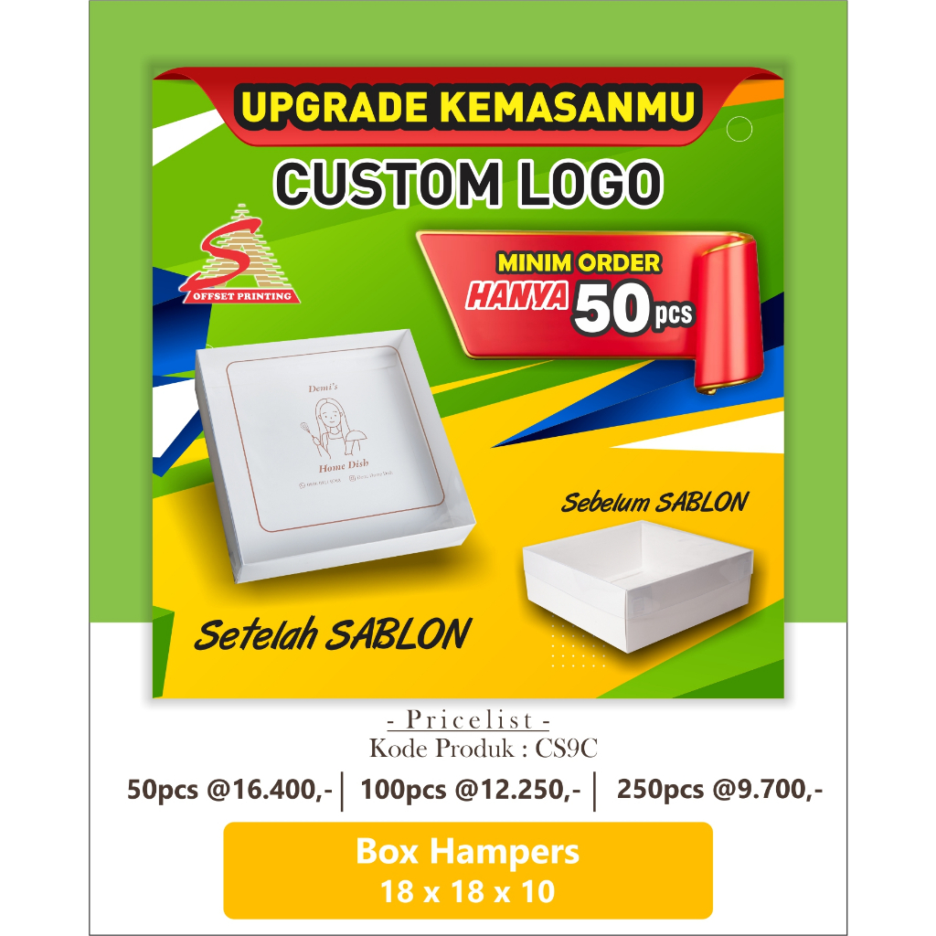 Jual 18 x 18 x 10 Custome logo (sablon 1 warna bagian tutup) | Shopee ...