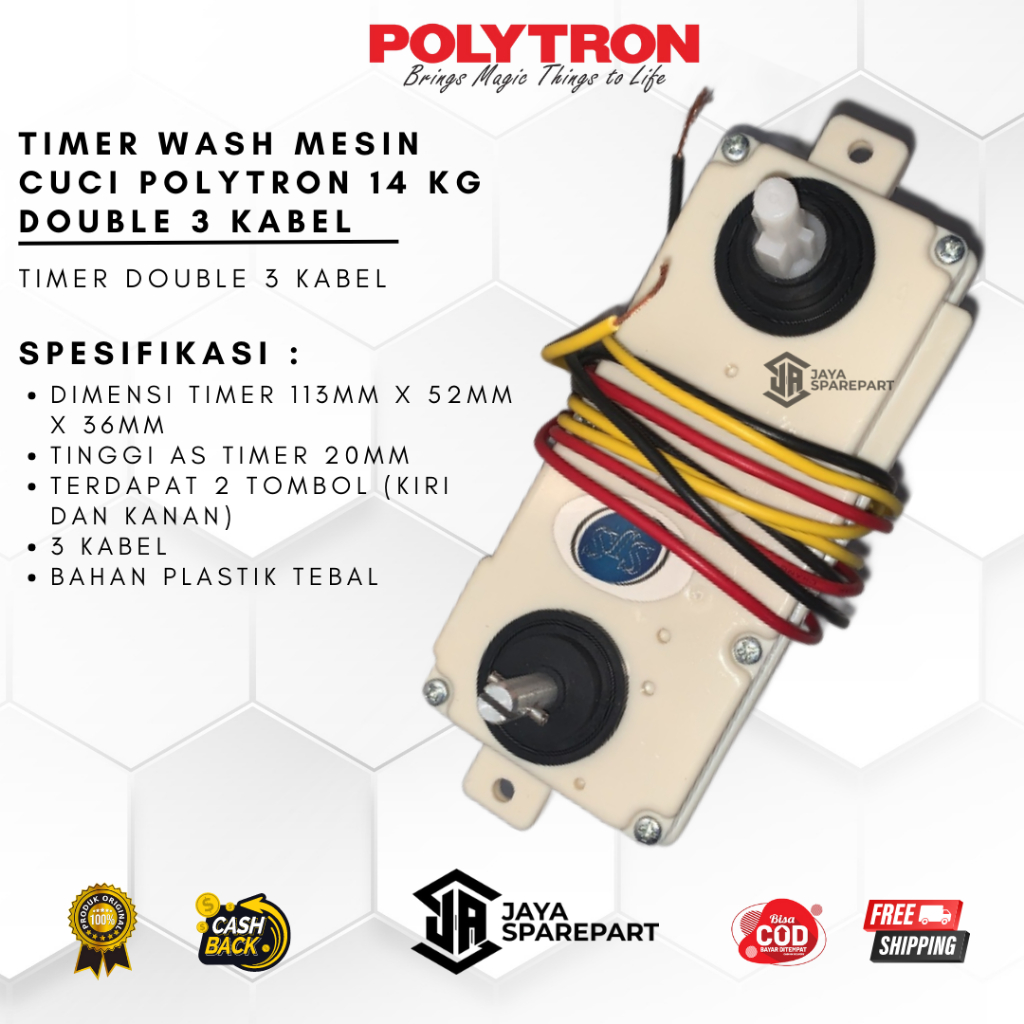 Jual TIMER WASH MESIN CUCI POLYTRON 14 KG DOUBLE 3 KABEL TIMER DOBEL ...