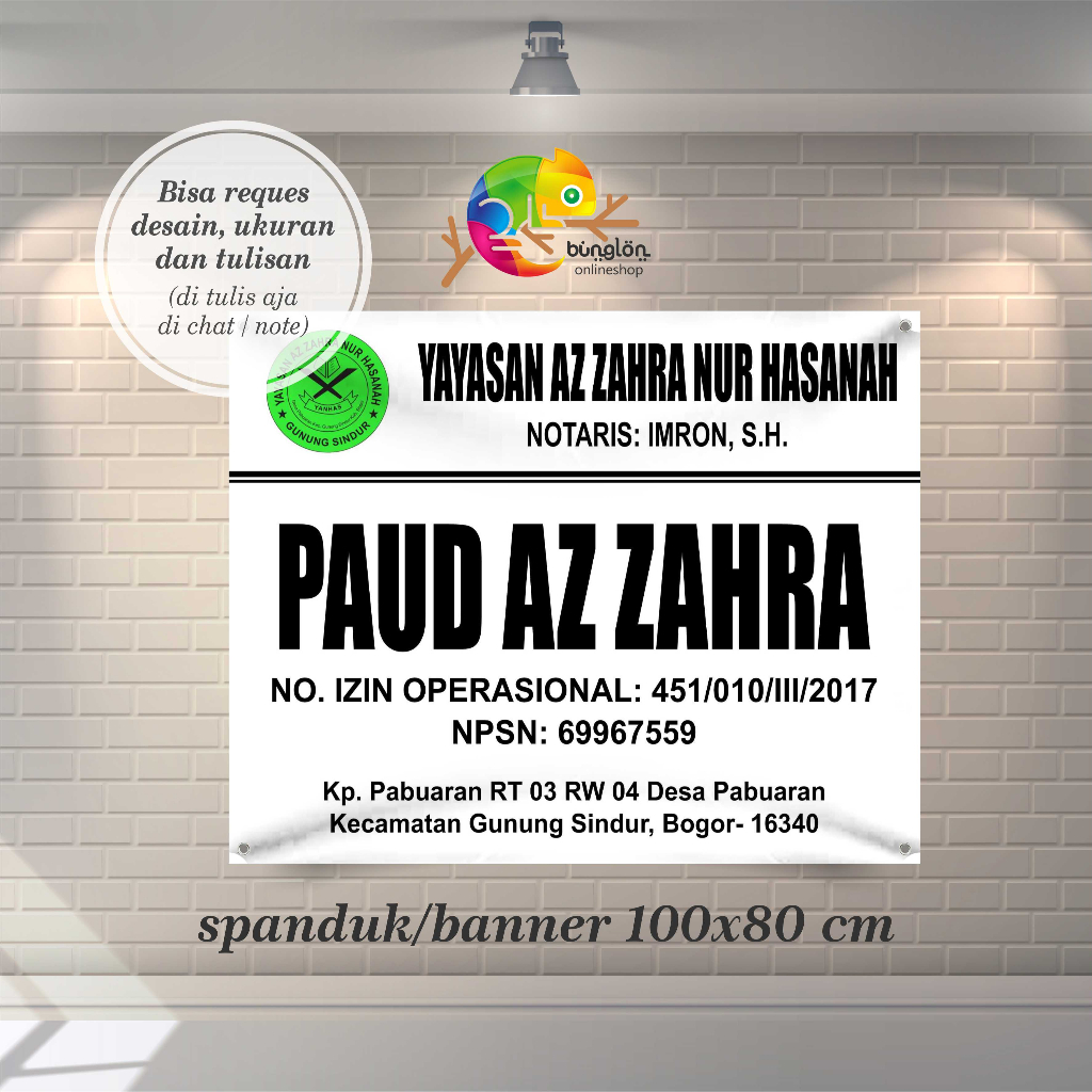 Jual Spanduk, Banner 100x80 Cm Spanduk Plang Yayasan, Plang Paud, Plang ...