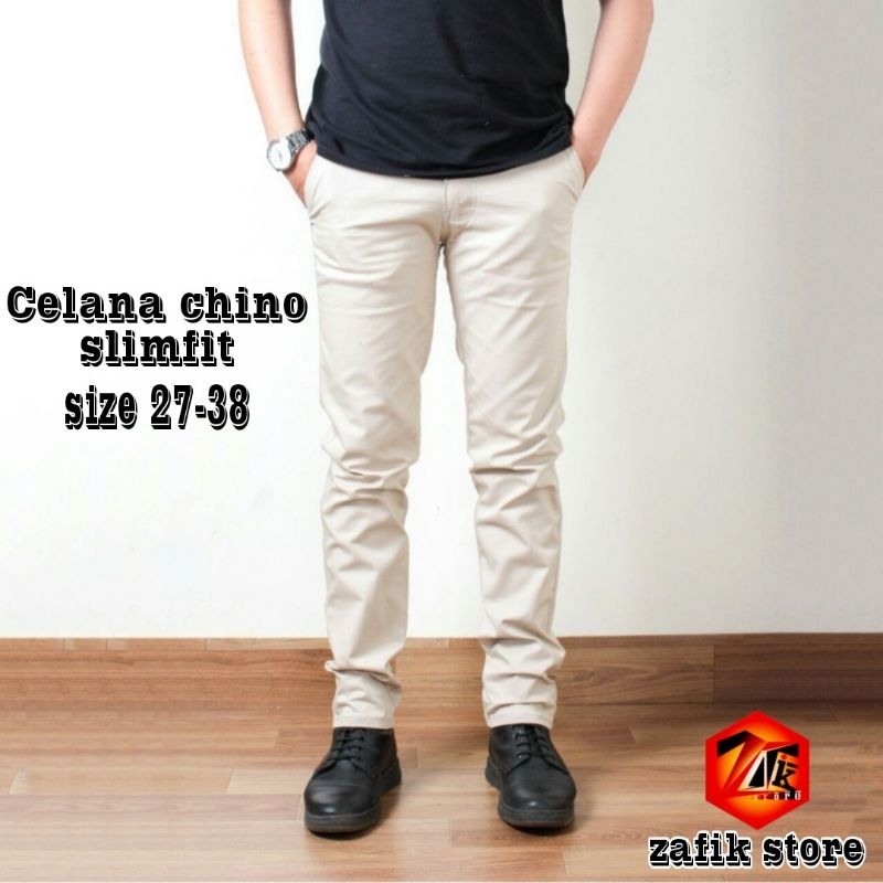Jual CELANA CHINO CINO PANJANG SLIMFIT KATUN KOMBED HITAM MOCCA ABU CREAM 27-38 | Shopee Indonesia