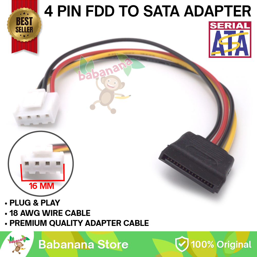 Jual Kabel Power DVR CCTV Sata Adapter to 4 Pin FDD Converter Cable HDD ...