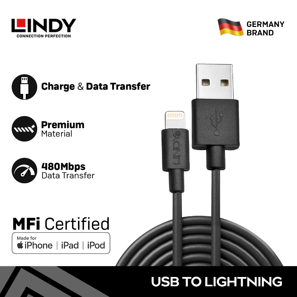 Jual LINDY Kabel iPhone MFi Certified USB A to Lightning Data Cable 1M ...