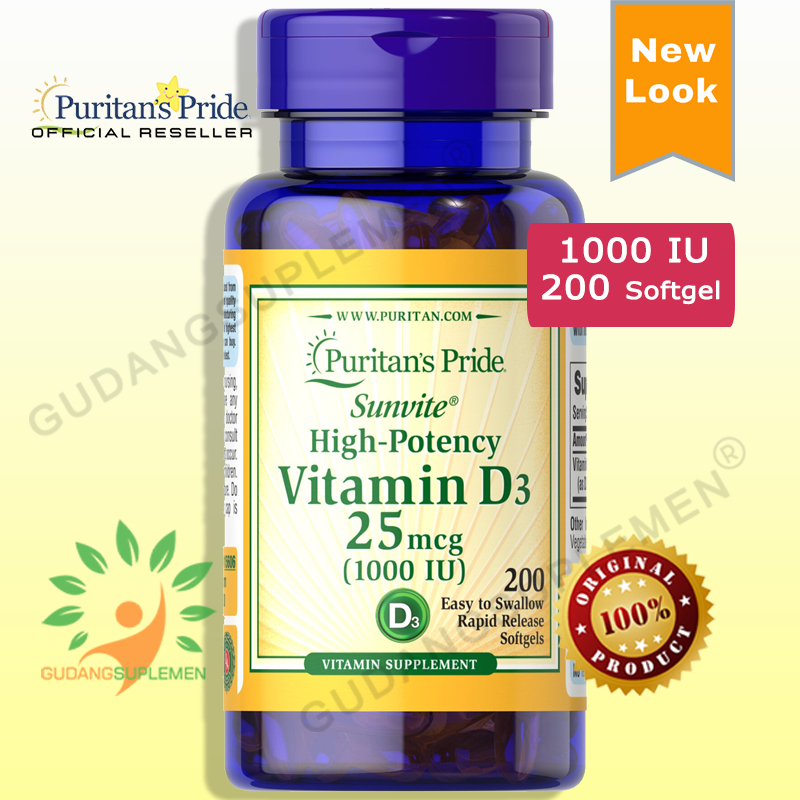 Jual High Potency VITAMIN D3 1000 IU - 200 Softgels - Puritan's Pride | Shopee Indonesia