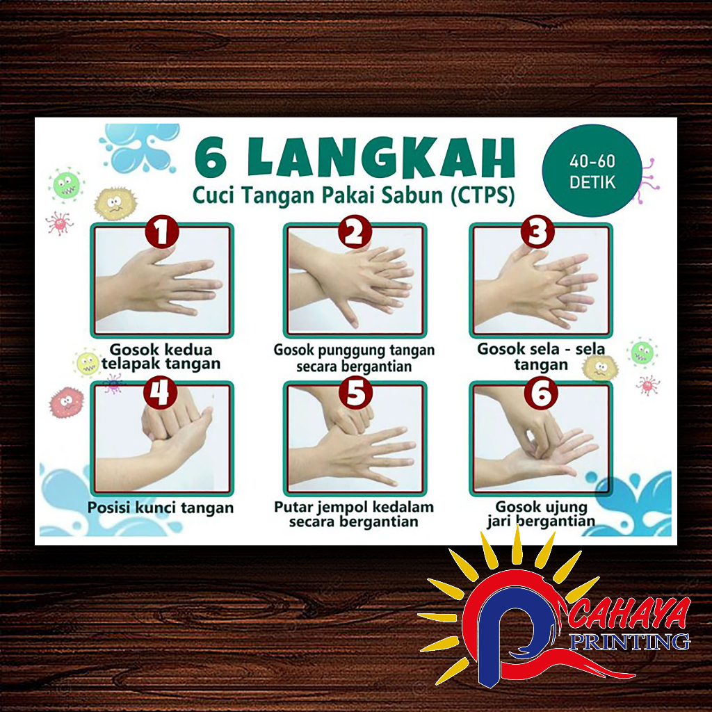 Jual STIKER SIGN 6 LANGKAH CUCI TANGAN PAKAI SABUN. Uk. 23×30cm - 15× ...