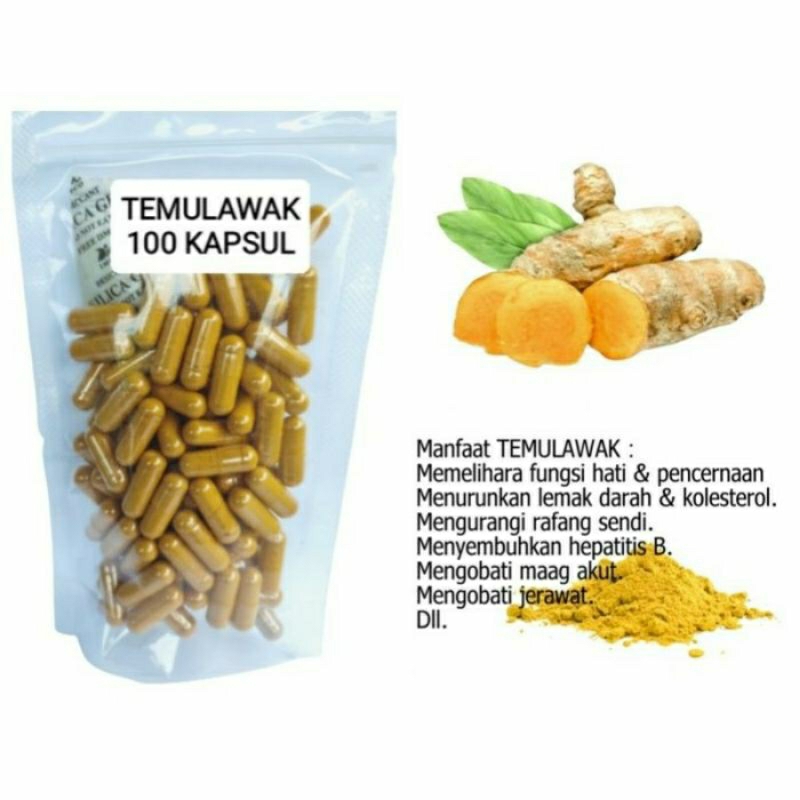 Jual TEMULAWAK Kapsul Herbal Alami Kemasan Hemat - isi 100 pcs | Shopee ...