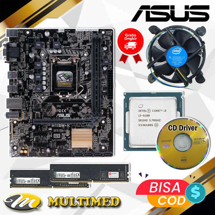 Jual Paket Motherboard H110 LGA 1151 DDR4 New + Core I3 6100 + Fan + RAM | Shopee Indonesia