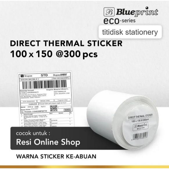 Jual Label Direct Thermal Sticker Blueprint 100x150mm ECO Cocok untuk ...
