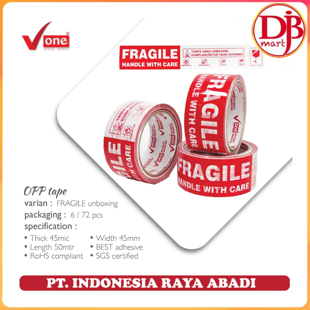 Jual DJB - Lakban Fragile Unboxing 45mm x 50 meter Merek V One / Opp ...