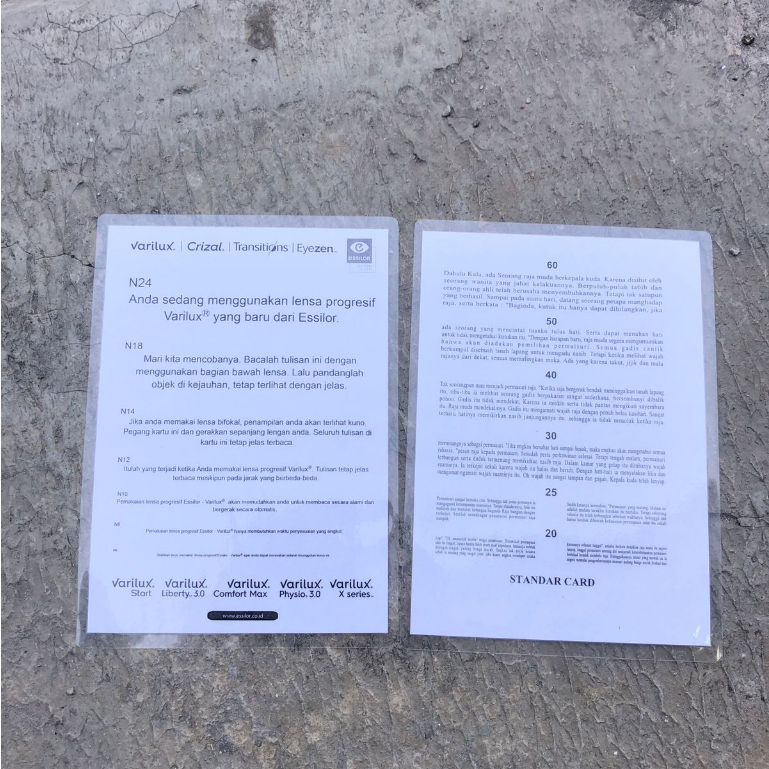 Jual READING CHART TEST BACA 2 SISI PEMERIKSAAN RABUN DEKAT KACAMATA ...