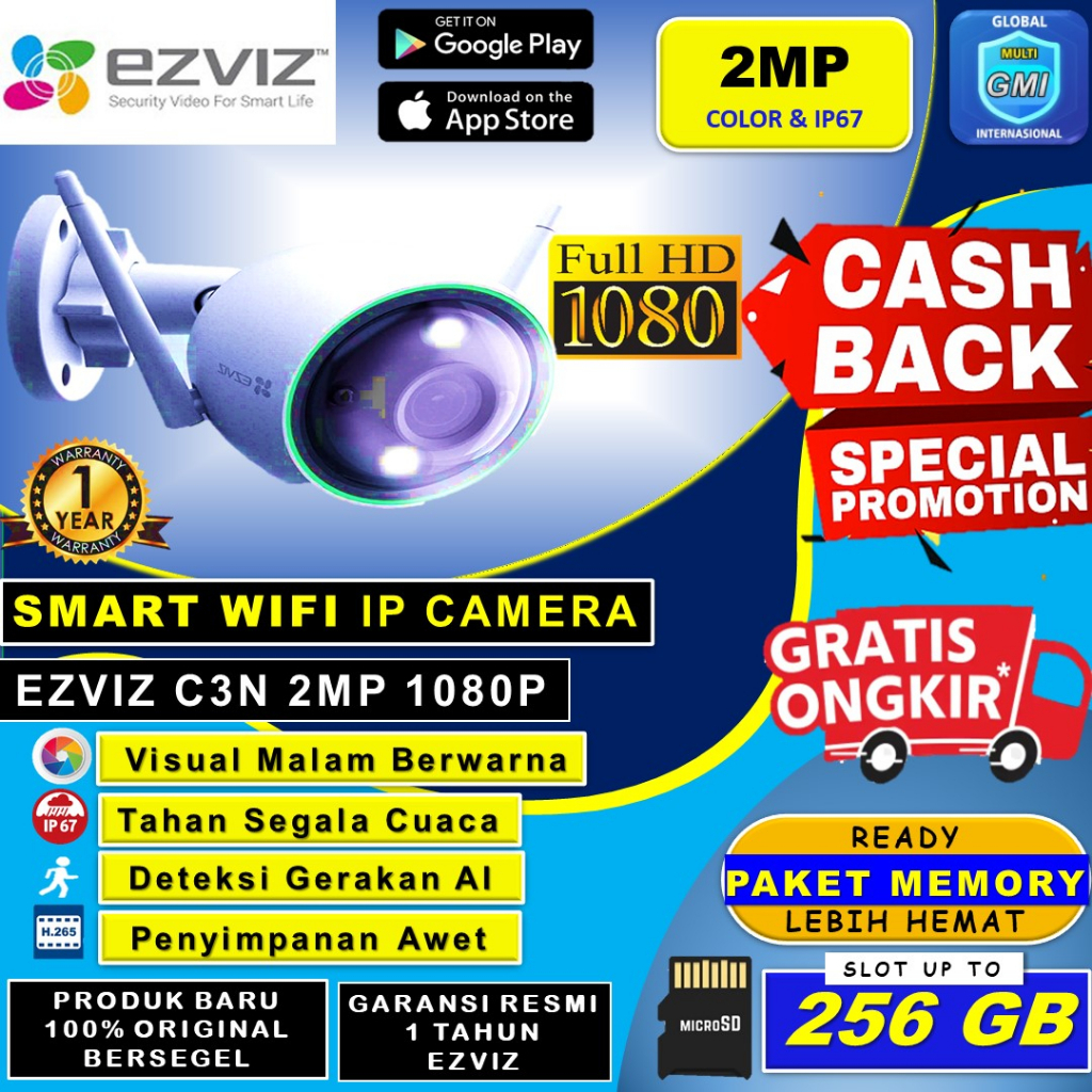 Jual CCTV EZVIZ C3N 2MP CCTV SMART IP CAMERA COLOR WIRELESS OUTDOOR ...