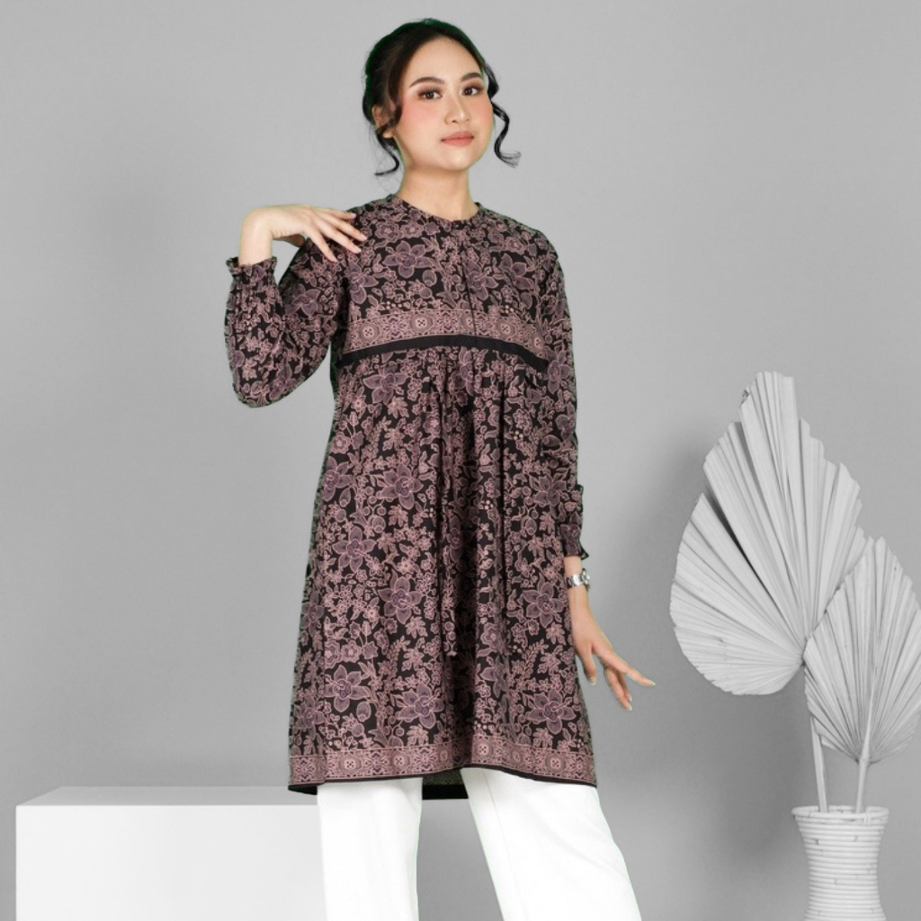 Jual BATIK TRUSMI Tunik Batik Wanita Motif Bunga Balian Encim | Shopee ...