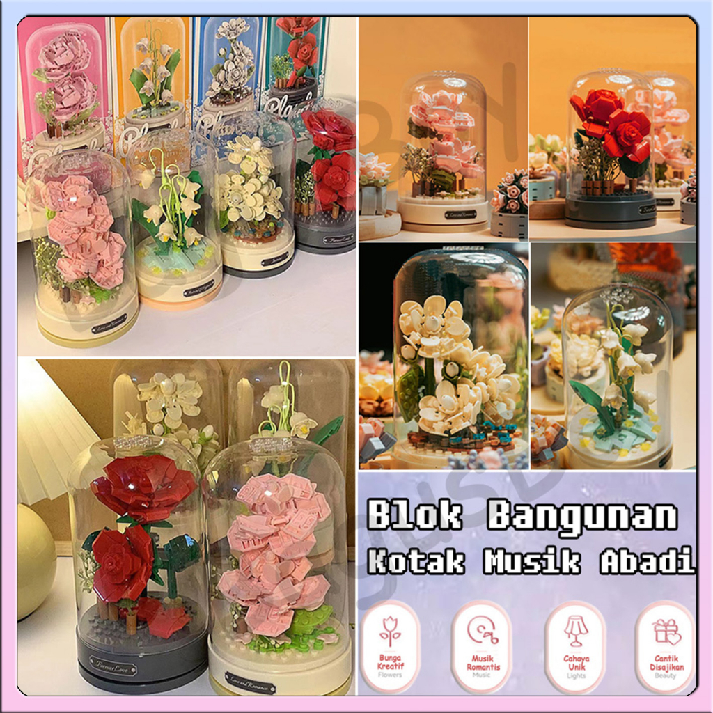 Jual Kotak Musik Mainan Brick Balok DIY Buket Bunga Blok Susun Bangunan ...