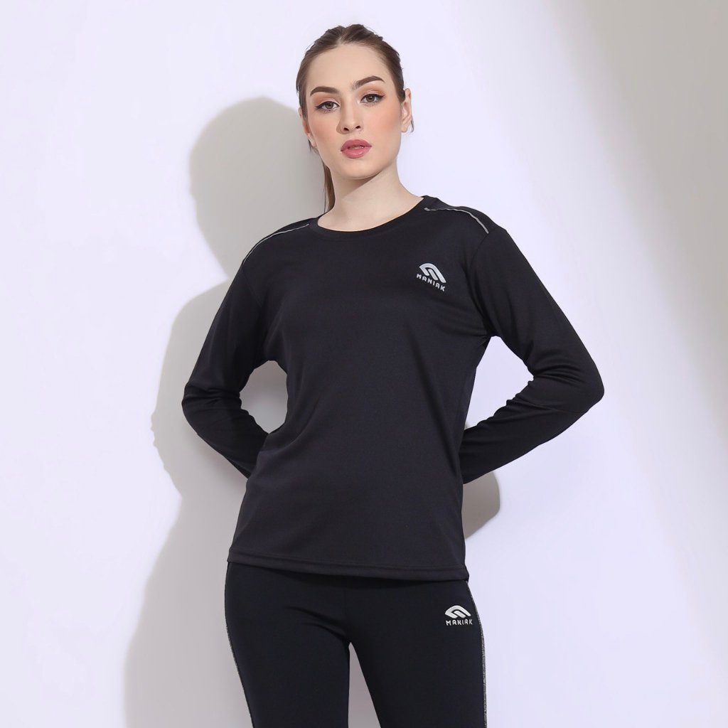Jual MANIAK Baju Olahraga Lengan Panjang Wanita Kaos Atasan Running Lari Sporty Gym Senam Zumba ...