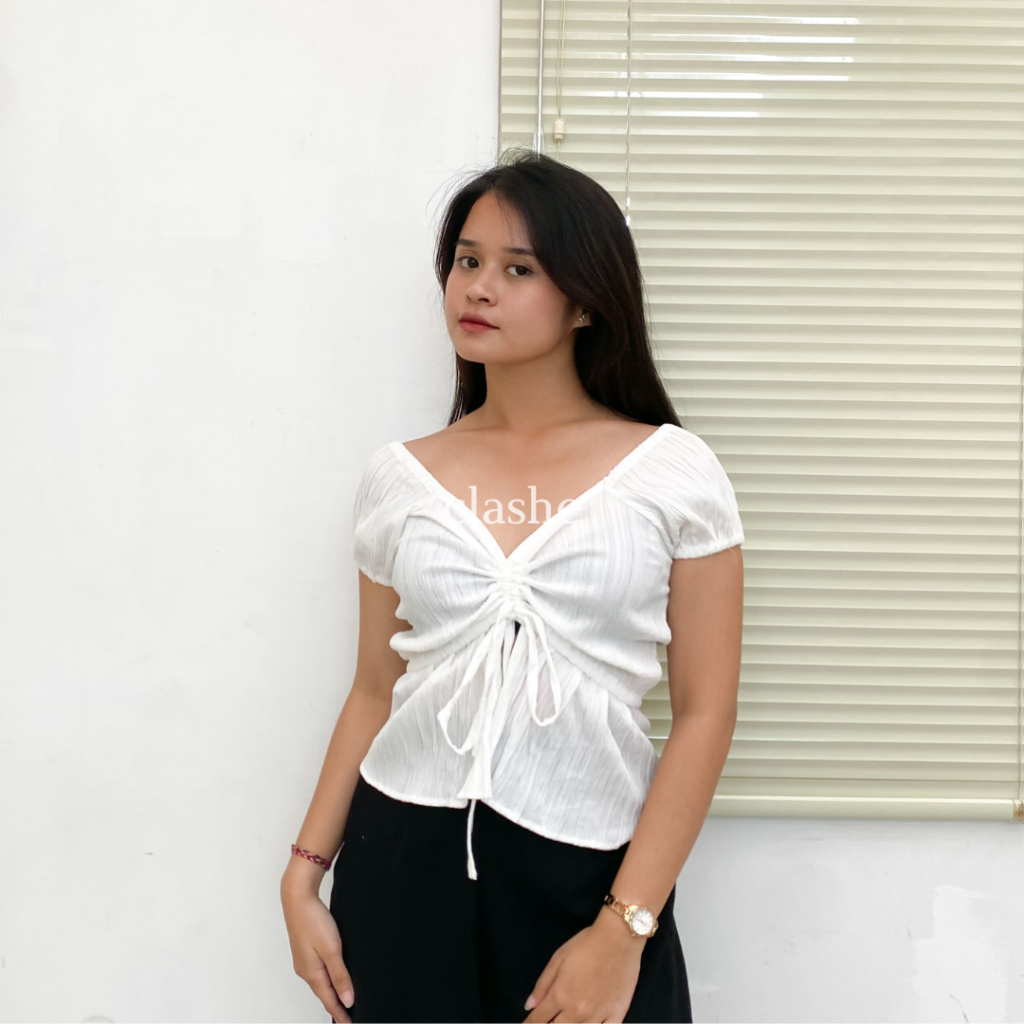 Jual Baju Blouse Wanita Atasan Lengan Pendek Lady Crush Crinkle Anti ...