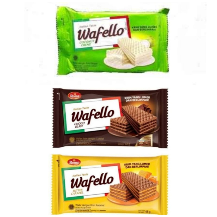 Jual Roma Wafello Vanilla Choco Blast Butter Caramel Coconut Wafer 37 ...